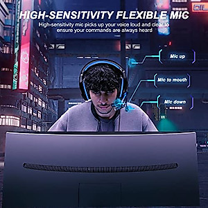 NPET HS10 Stereo Gaming Headset for PS4 PC Xbox One PS5 Controller, Noise Cancelling Over Ear Headphones with Mic,LED Light, Bass Surround, Soft Memory Earmuffs for Laptop Mac Nintendo NES Games