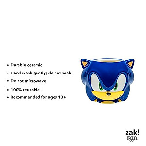 Zak Designs Sonic the Hedgehog Sculpted Ceramic Coffee Mug for Hot Drinks, Collectible Keepsake with Unique 3D Character (15 oz, Sonic)