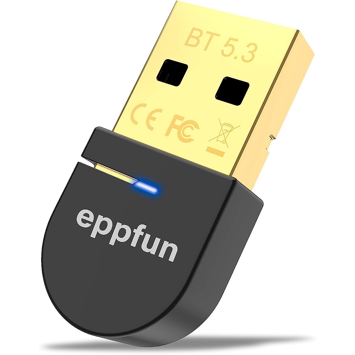 eppfun USB Bluetooth Adapter for PC Laptop Desktop, Bluetooth 5.3 Dongle Receiver, Wireless Audio Adapter, Support Windows 11/10/8.1, Compatible with Mouse Keyboard Headphones/Headsets Printers