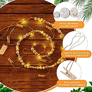 2 Pcs LED Wall Hanging Photo Display with Wooden Beads Boho Garland Decor 4.75 Feet String Lights with 9 DIY Photo Collage Card Holders Clips for Christmas Home Light Decor