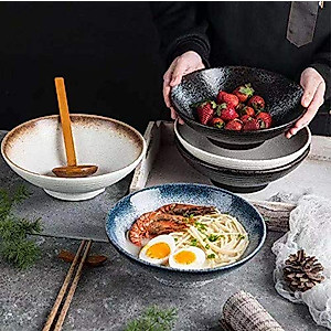 Moon Market 9-inches Large Ceramic Japanese Ramen Bowl Set of 2, Blue