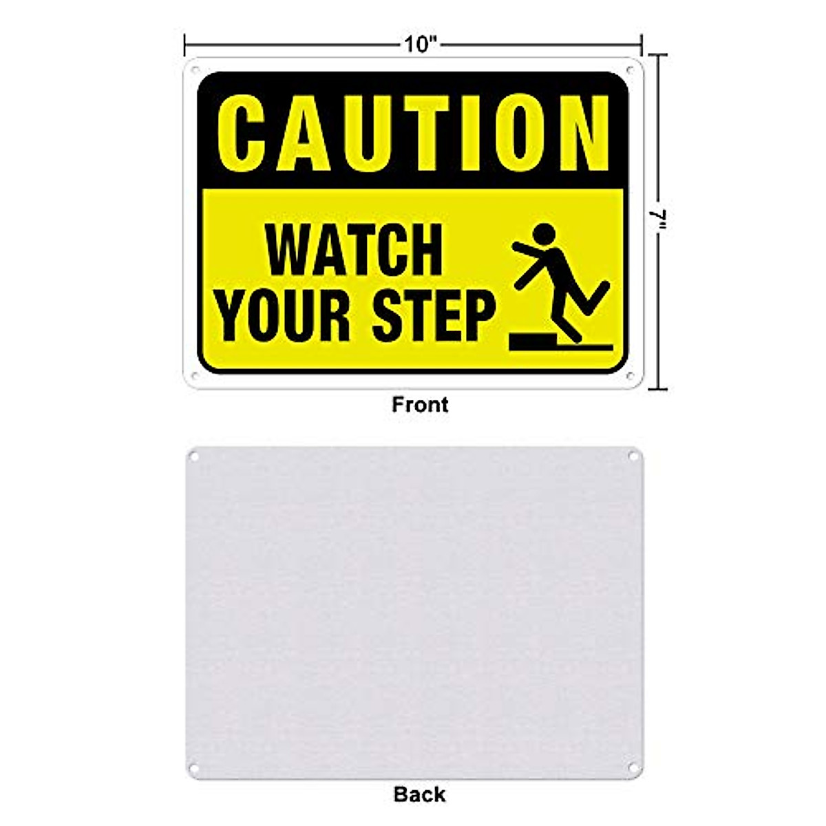 GLOBLELAND 2 Pack Watch Your Step Caution Sign, 7x10 inches 30 Mil Aluminum Security Warning Signs for Stairs or Platforms, UV Protected and Waterproof