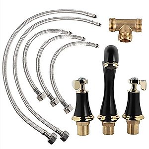 Bathroom Sink Faucet, G1/2 2 Handle 3 Holes Deck Mounted Brass Faucet, Crystal Handle Mixer Tap(Notice The Crystal ON Handle), Matte Black, 1 1/4-1 1/2Inch Sink Hole Size