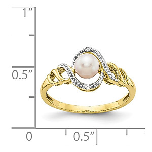 Size 6 - Solid 10k Yellow Gold FW Cultured Pearl Diamond Ring (2mm)