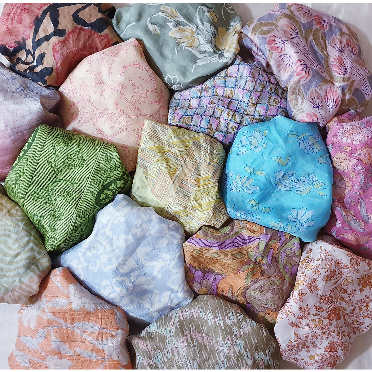 Generic VINTAGEFABULOZ Sari Silk Fabric Lot 15 Pieces Aqua Craft Scrapbook Art Doll Scrapbook and Jewellery Gift Wrap (15pcs_ DULLMUTED)