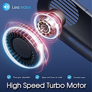 Jawhock Cooling Neck Fan, 3 Speeds Portable Neck Fan With 2 Cooling Plate, 4000 mAh Rechargeable Battery Powered Personal Bladeless Fan for Men Women-Blue