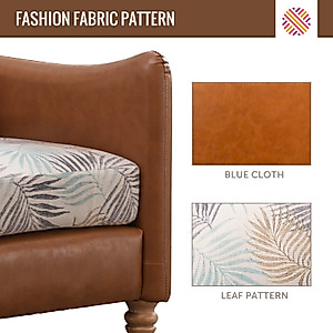 Icoget Accent Armrest Single Sofa Chair Fabric and Leather, Mid-Century Modern Chair w/Rubberwood Legs for Small Spaces, Comfy Living Room Upholstered Chair for Relaxing Reading - Brown