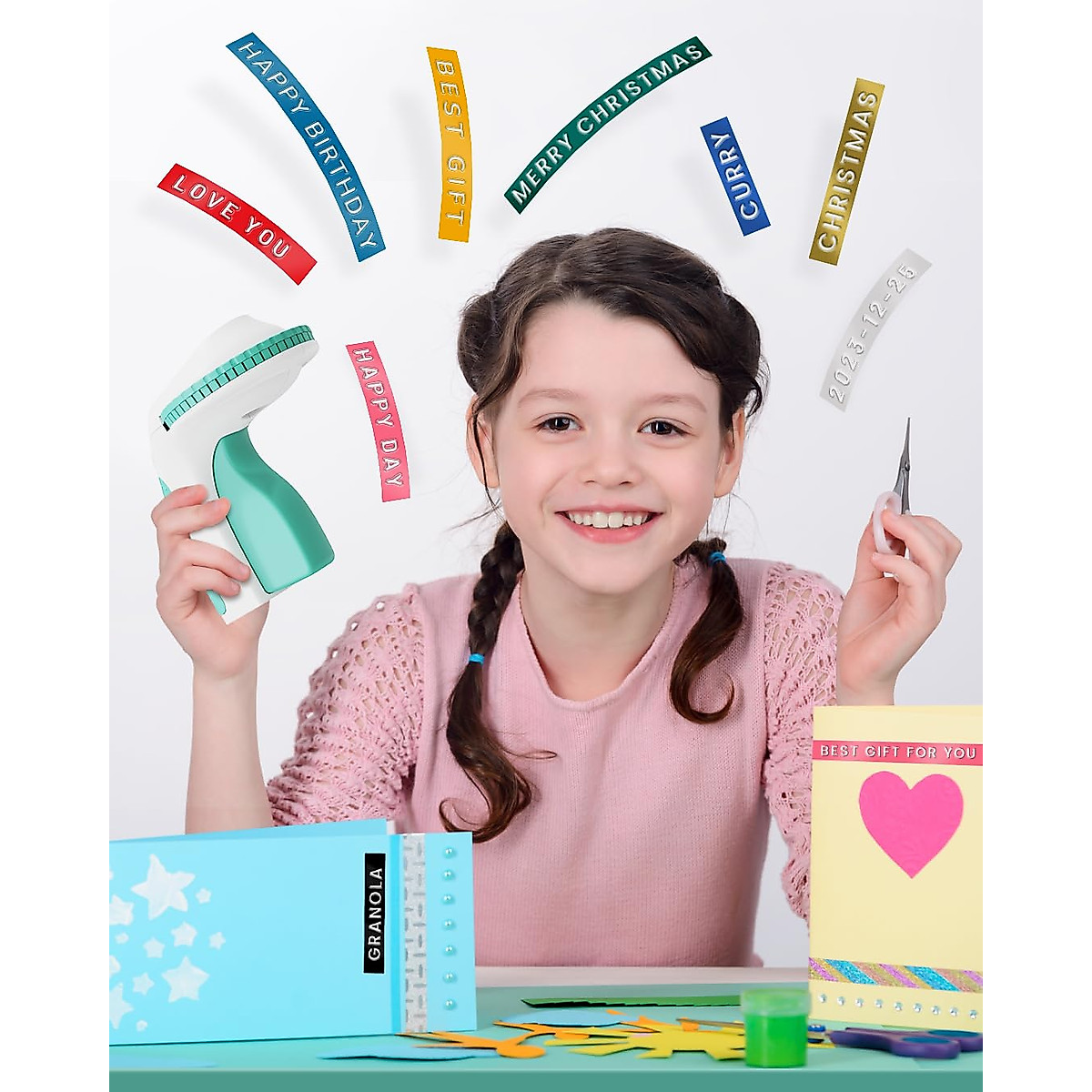 Phomemo Embossing Label Maker Machine with Tapes, Portable Retro Embossed Label Maker Writer, Mini Embosser Label Maker with 6 Rolls Embossing Label Tapes for Home,Office DIY and Crafting -Green