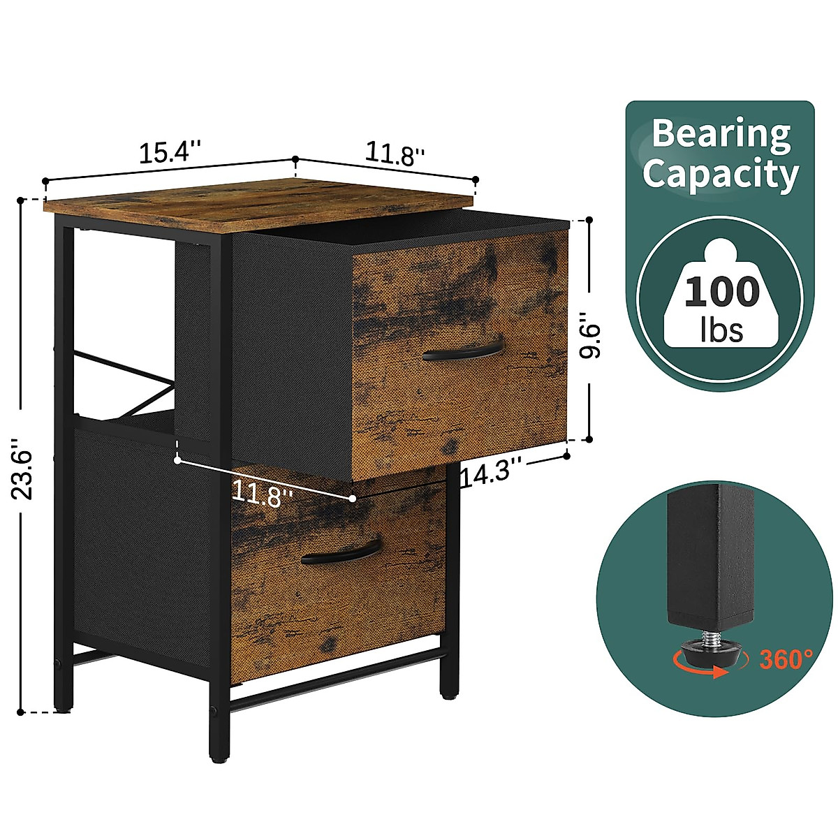 Yoobure Night Stand Set 2, Nightstand with 2 Fabric Drawers, Small Wood Nightstands for Bedroom, Bedside Tables with Drawers for Small Spaces, Large Storage Drawers Dresser for Dorm Bed Side Table