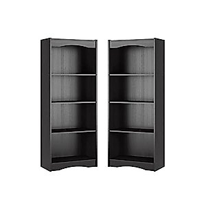 Home Square Tall 4 Shelf Wood Bookcase Set in Midnight Black (Set of 2)