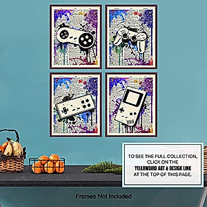Remote Control Wall Art Set - Gaming Graffiti Decor - Gift for Gamers, Xbox, PS4, Playstation, Video Game, Arcade Fan, Men, Teens - Urban Street Art Poster - Game Room, Dorm, Bar, Boys Room, Bedroom