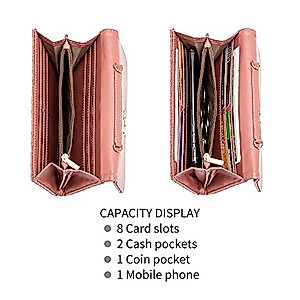 U+U Small Wallet Purses for Women Crossbody Bag Woven Credit Card Holder with Detachable Metal Chain Cell Phone Purse Women's Shoulder Handbags(Pink)