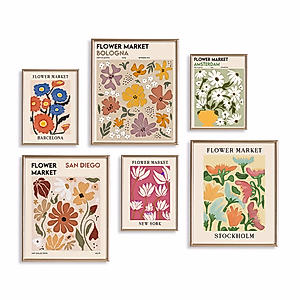 Mid Century Modern Decor - Museum Gallery Wall Poster Print - Abstract Minimalist Wall Art - Preppy Aesthetic Pictures - Flower Market Wall Art - Danish Pastel Art Print - Set of 6