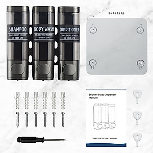 Shampoo and Conditioner Dispenser,GlintGath Shower Dispenser 3 Chamber No Drill Shampoo Dispenser for Shower Wall Mounted Shower Soap Dispenser for Bathroom Hotel,3 * 300ML,Gun Gray