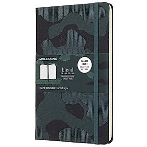 Moleskine Limited Collection Blend Textile Notebook, Hard Cover, Large (5" x 8.25") Ruled/Lined, Camo Green, 240 Pages