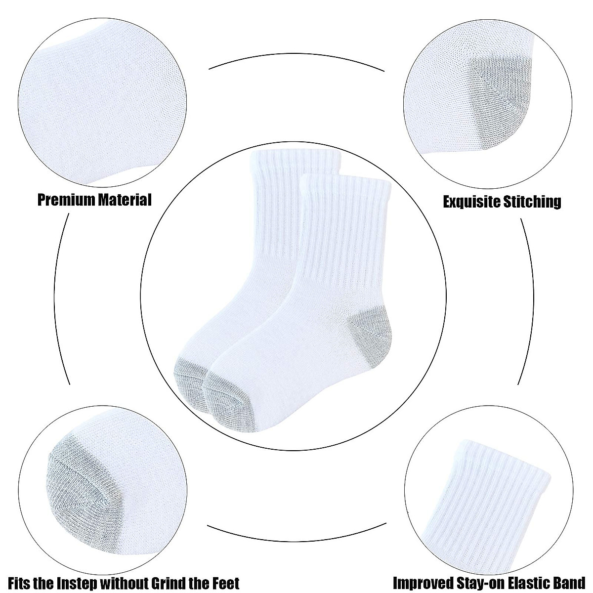 JAMEGIO Boys' Crew Socks 6 Pairs Cotton Athletic Socks for Toddlers Boys Girls(2-4 T)