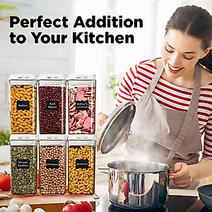 Shazo Airtight Food Storage Containers with Lids - 6 PC BPA Free Clear Plastic Cereal Containers with Easy Lock Lids for Kitchen and Pantry Organization for Snacks and Pasta - 1.2 L