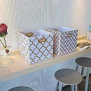 BAIST Storage Cubes Organizer Gold Storage Bins 11 inch Storage Cube Bins Collapsible Cloth Storage Cube with Metal Handles for Shelves Closet Bedroom Cloth Toys Foods Baby (2-Pack, Gold Circle)