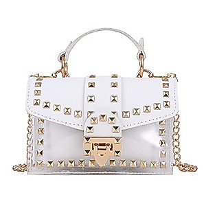 Qiayime Purses and Handbags for Women Transparent Fashion PU Leather Top Handle Chain Rivet Satchel Shoulder Tote Crossbody clutch Clear Bags