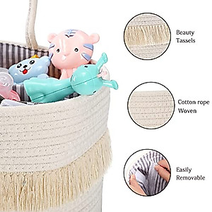 Mecaly Baby Diaper Caddy Organizer, Large Cotton Rope Diaper Basket for Baby Shower Gifts, Portable Nursery Storage Bin with 2 Inner Pockets and Removable Inserts for Changing Table &Car (Beige)