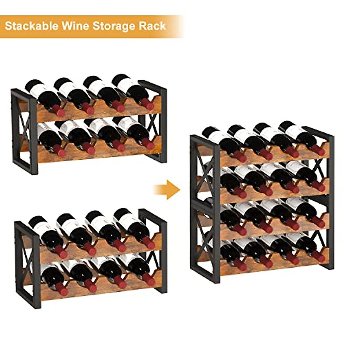 Homeiju 2-in-1 Wine Rack Countertop, Small Wine Rack Organizer Holder, Wooden Wine Rack Inserts for Cabinet, Stackable Wine Rack for Kitchen,Home Bar