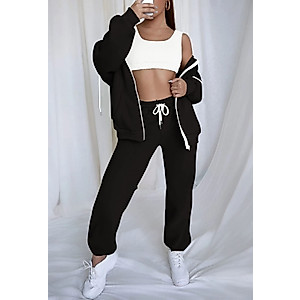 TOLENY Two Piece Workout Sets for Women Hoodie Coat and Jogging Pants Sweatsuit Outfits Black L