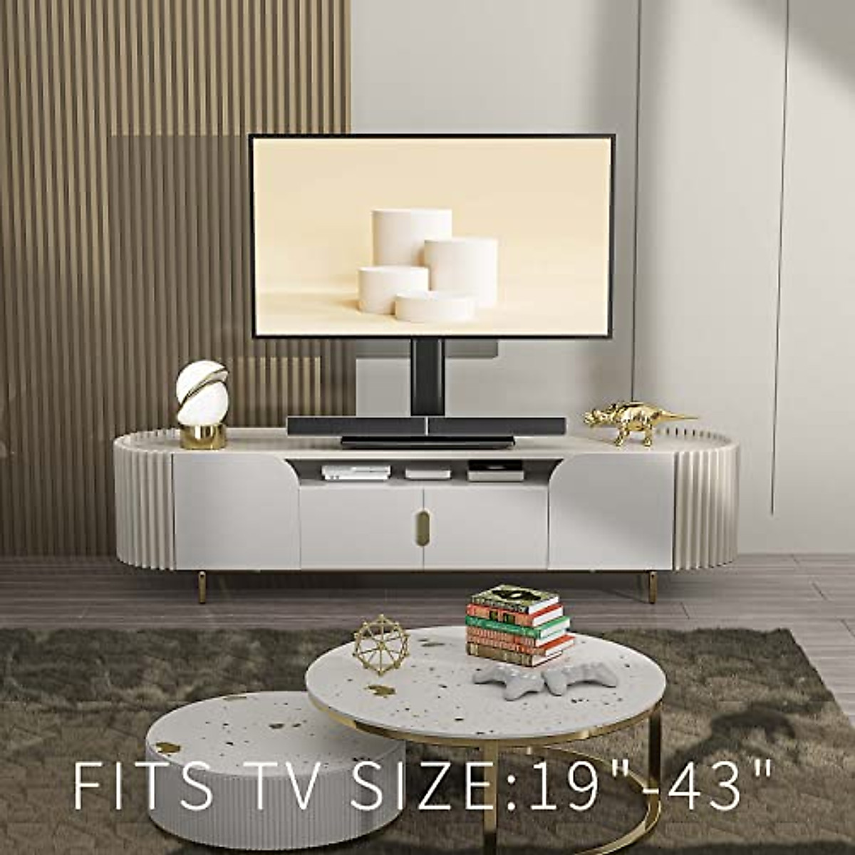 Universal Swivel TV Stand/Base Table Top TV Stand for 19 to 43 inch TVs with 90 Degree Swivel, 4 Level Height Adjustable, Heavy Duty Tempered Glass Base, Holds up to 99LBS HT02B-001
