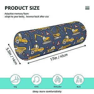 Vnurnrn Dark Blue Construction Cars Neck Support Pillow Round Neck Roll Bolster Cylinder Pillow Cervical Pillows Arm Pillow for Leg Knee Back Head Support for Bedroom Camp Work Women Men