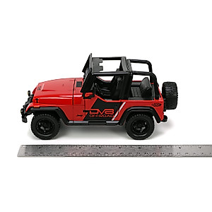 Jada Toys Just Trucks 1:24 1992 Jeep Wrangler Die-cast Car Red/Black with Tire Rack, Toys for Kids and Adults
