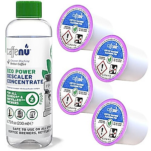 Keurig Descaling Solution and Cleaning Kit Compatible 1.0 & 2.0 K Cup Coffee Machines. 3 Month Supply. 2 uses per Bottle & 4 Keurig Cleaner Pods. Removes Limescale & Cleans Pod Area. Eco Friendly