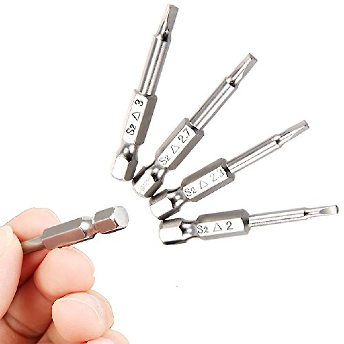 Bestgle 5pcs S2 Steel Magnetic Triangle Head Screwdriver Bits Tip Set 1.8mm, 2mm, 2.3mm, 2.7mm, 3mm, 1/4 Inch Hex Shank, 50mm Length