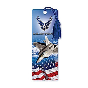 Dimension 9 3D Lenticular Bookmark with Tassel, U.S. Air Force Featuring F-22 Raptor Fighter Jet and American Flag (LBM033)