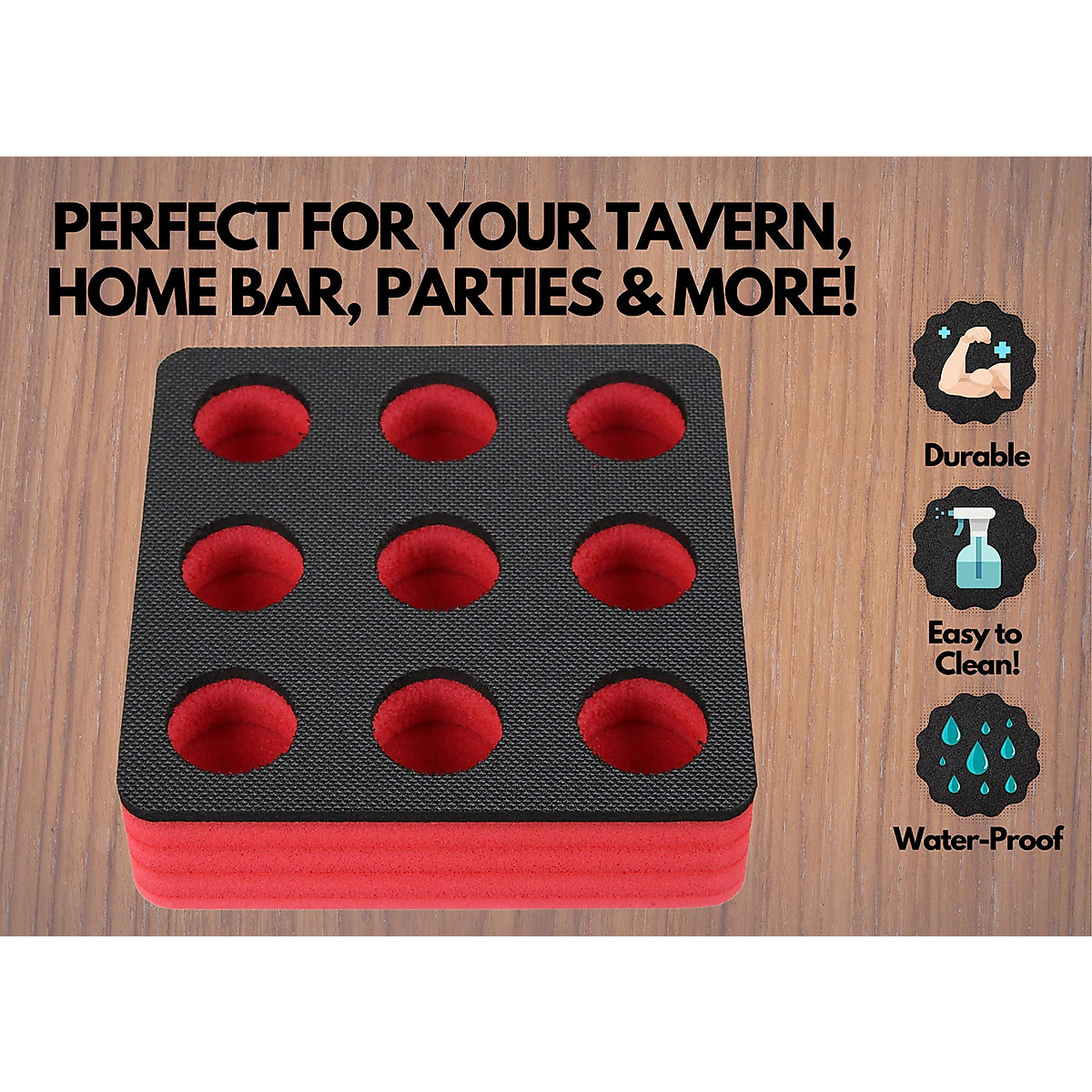 Polar Whale 2 Shot Glass Holders Organizer Modern Tray for Home Kitchen Bar or Club Party Durable Red and Black Durable Foam Serving Rack 7.75 Inches Wide Each Holds 9 Shots