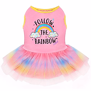 KYEESE Dog Dress Sunflower Dogs Sundress Tulle with Ruffle Sleeves Dog Apparel (Medium (Pack of 1), Rainbow(A))