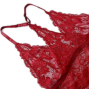 Gladiolus Sexy Womens Lingerie Strap Lace Mini Dress Babydoll Teddy Nightwear Dark Red S