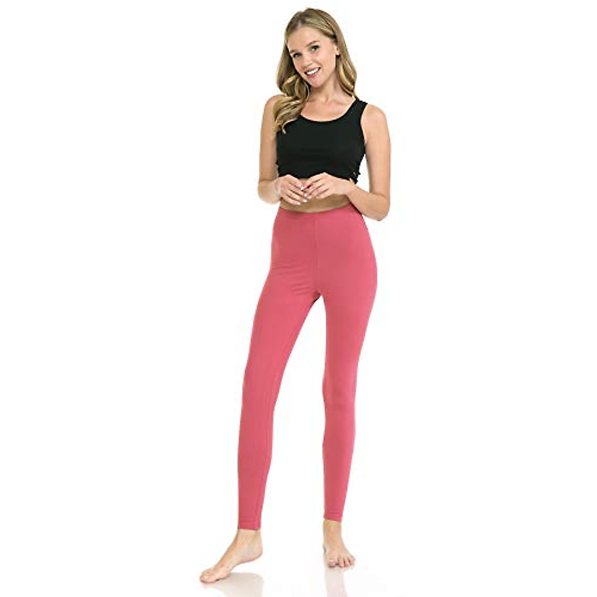 Leggings Depot HLD ActiveFlex 1" Waistband High Waisted Solid Leggings for Women (Full Length, Coral, XL)