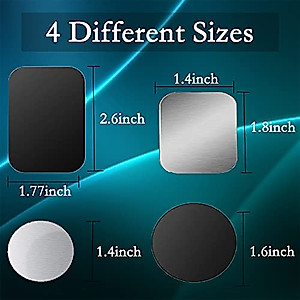 Vikeivty 12 Pack Mount Metal Plate for Phone Magnet with 4 Different Size Car Mount Holder Cradle with 3M Adhesive, Compatible with Magnetic Mounts (6 Rectangle and 6 Round), Black+Sliver