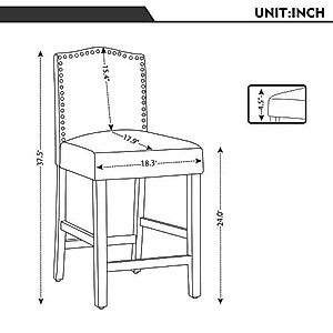 LSSBOUGHT Counter Stools, 24 inches Upholstered Bar Chairs with Solid Wood Legs and Nailed Trim Set of 2(Gray)