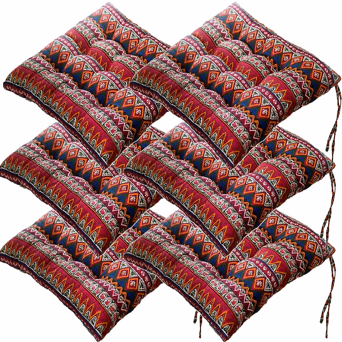 DPLLM Set of 6 Comfy Soft Chair Pads Seat Cushions Cover with Ties, Seat Pads Cushion Pillow Cotton Chair Pad Reversible 100% Polyeste 16" x 16" for Office, Home or Car Sitting