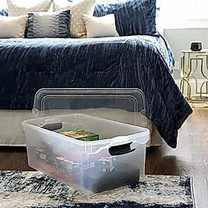 Homz 64 Quart Multipurpose Stackable Storage Container Tote Bins with Secure Latching Lids for Home and Office Organization, Clear (2 Pack)