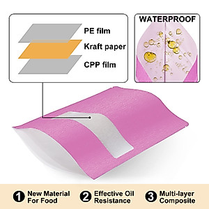 WObell 50pcs Color Kraft Ziplock Bag Pouches,4.7x7.9 Inch Resealable Kraft Stand up Bags with Window, Reusable Ziplock Food Storage Pouches,Heat Sealable Bags for Store&Home(Pink)