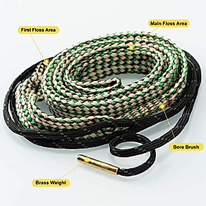 Gun Snake Cleaner .30 Cal .308 30-06 .300 .303 & 7.62mm Gun Cleaning kit Supplies Gun Barrel Cleaning Bore Rope for Rifle Pistol Shotgun Brass Brush Cleaning Cord