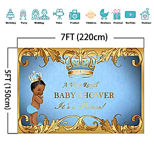Mehofoto Light Blue Baby Shower Backdrop Royal Prince Background 7x5ft Vinyl Africa American Boy Royal Baby Shower Party Banner Supplies…