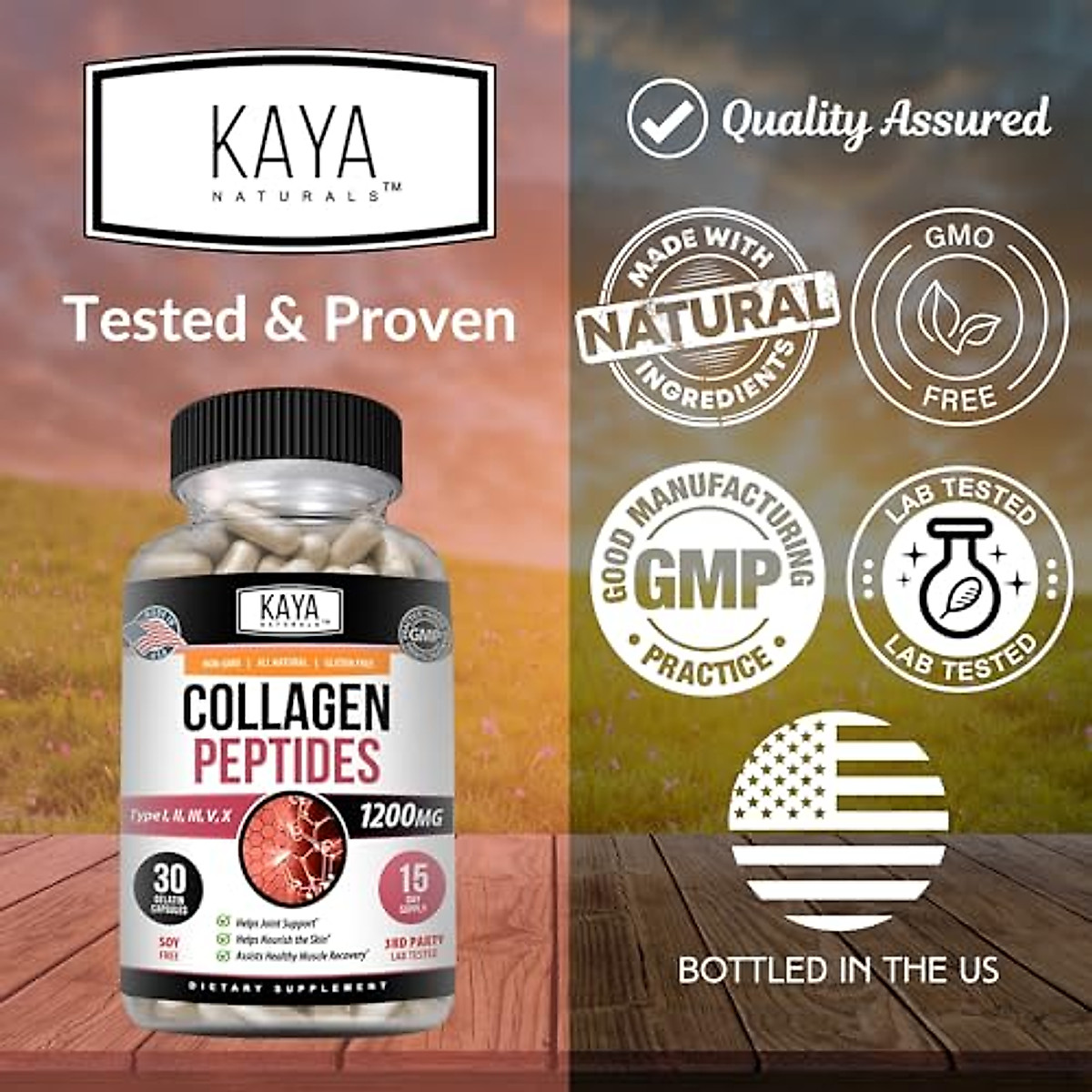 Kaya Naturals Multi Collagen Peptides Complex Powder for Women and Man, Vital for Hair, Skin, Nails, and Anti-Aging, Types I, II, III, V & X Collagen Protein Blend | Capsules - 30 Count Supplement