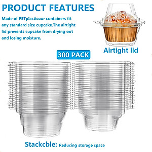 300 Pcs Individual Cupcake Containers Bulk Disposable Single Cupcake Boxes Plastic Cupcake Holder Stackable Cupcake Carriers Clear Cupcake Domes with Connected Lid for Food Wedding Baby Shower