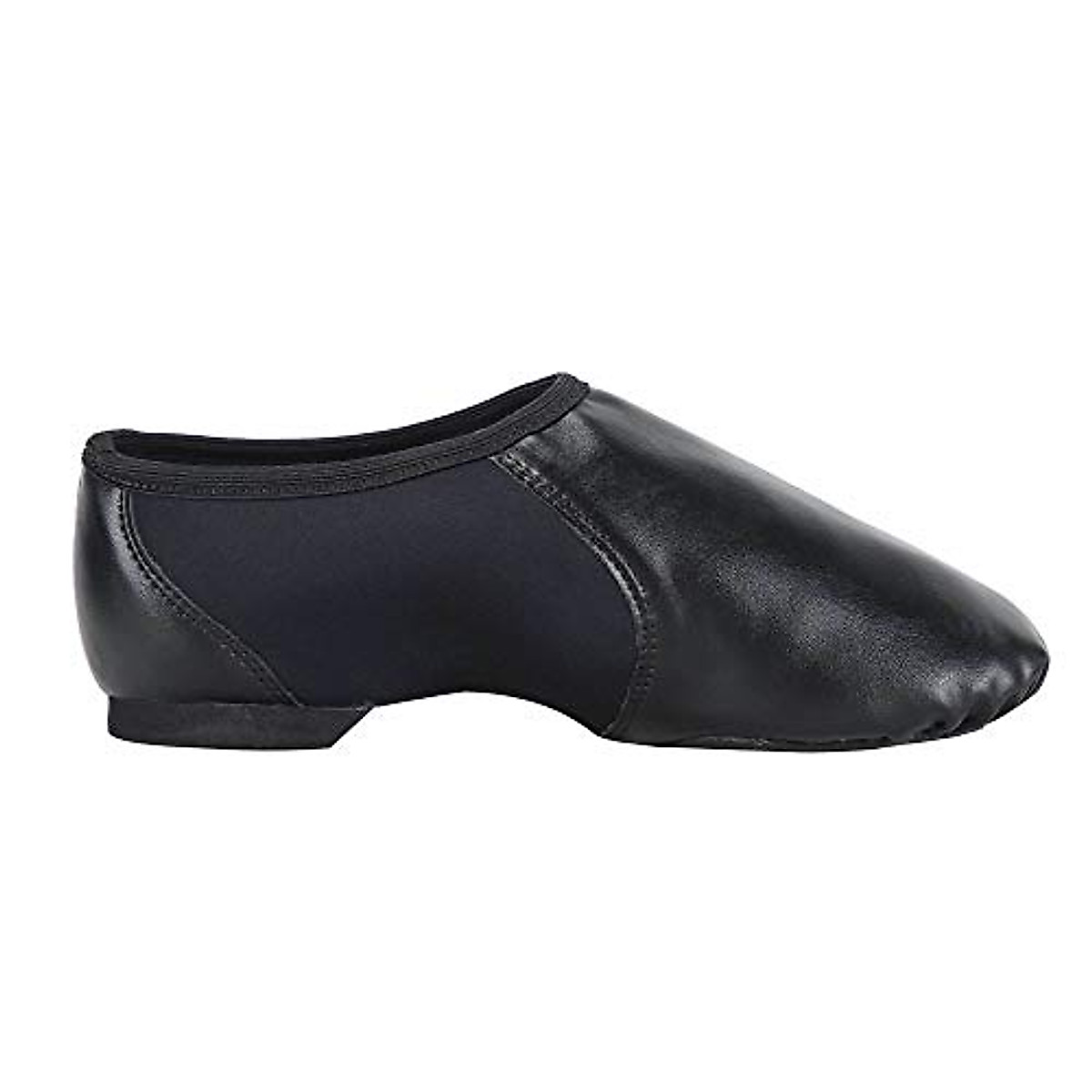 Linodes Unisex PU Leather Upper Slip-on Jazz Shoe with Circle Elastic for Women and Men's Dance Shoes-Black-7.5M