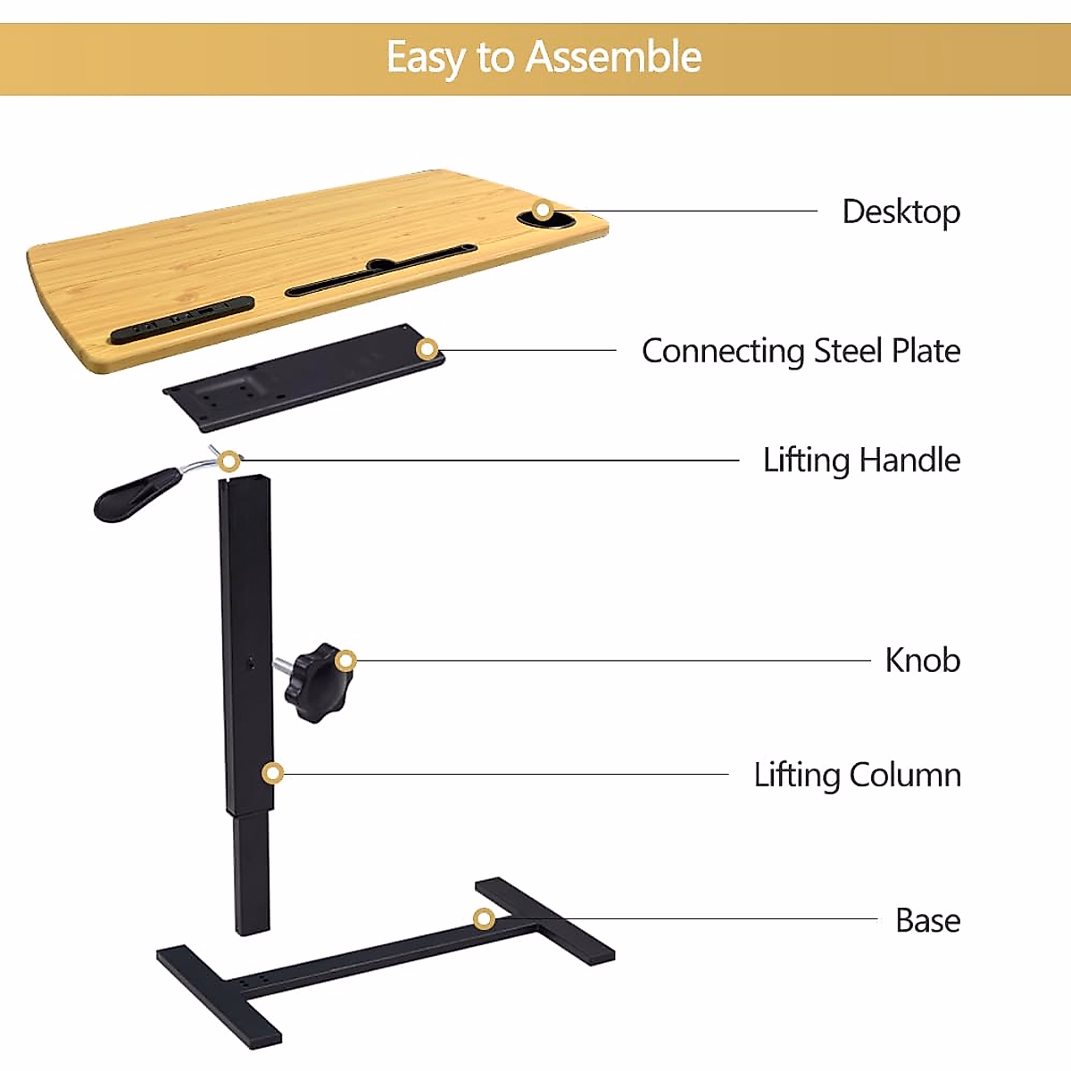 BeGyoku Overbed Table,Hospital Bed Table,Pneumatic Bed Tables Adjustable Over The Bed with Hidden Wheels&USB,Mobile Laptop Table Cart&Rolling Bedside Table with Tray Hospital Home Use-Oak