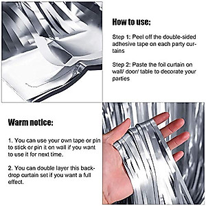 BEISHIDA 2 Pack Silver Foil Fringe Curtain, Silver Tinsel Metallic Curtains Photo Backdrop Streamer Curtain for Party Door Wall Curtain Wedding Birthday Bachelorette New Year Decor(3.28 ft x 6.56 ft)