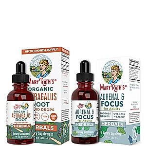USDA Organic Astragalus Root Liquid Drops & USDA Organic Adults Adrenal & Focus Support Bundle by MaryRuth's | Immune Support, Focus, and Cardiovascular Support | Ginkgo Biloba | Brain & Memory Drops