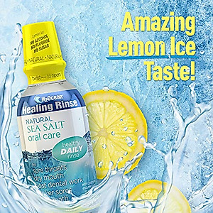 H2Ocean Healing Rinse Mouthwash- Great Tasting Sea Salt & Xylitol Mouth Wash for Fresh Breath & Dry Mouth - Alcohol & Fluoride Free - Lemon Ice 8oz